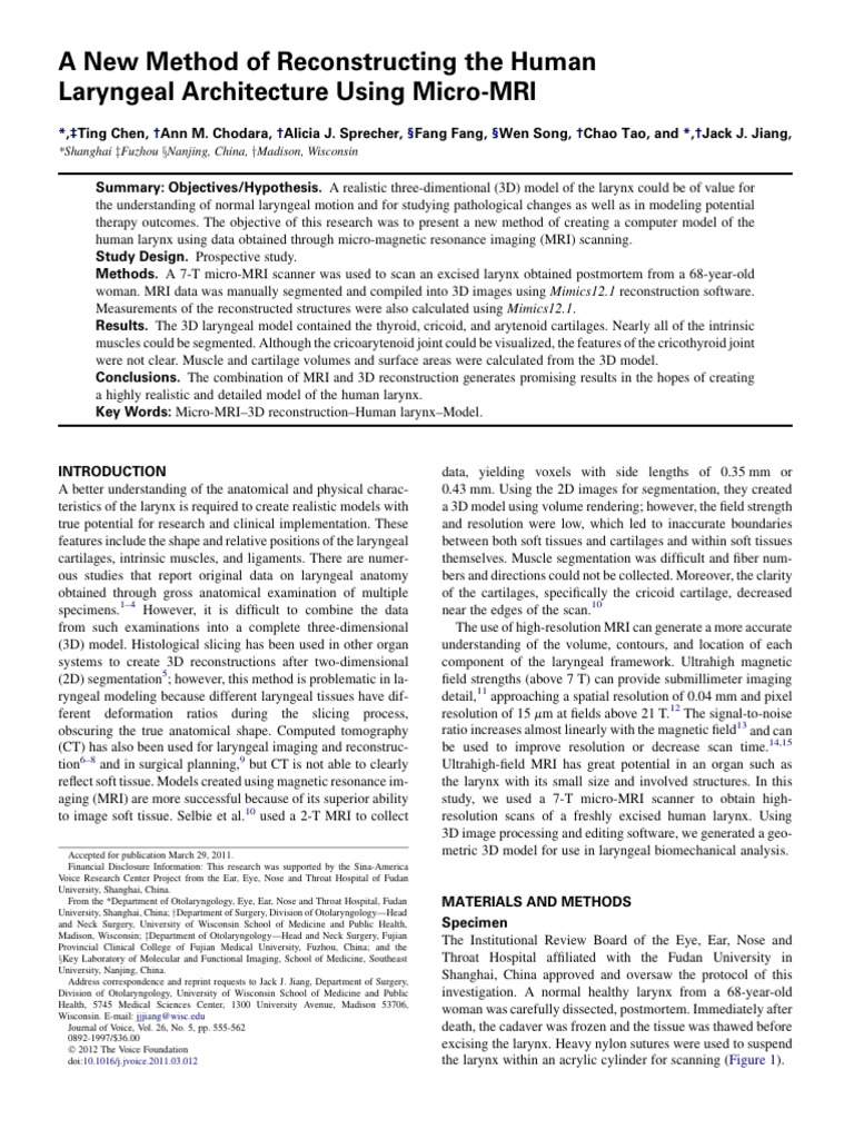 A New Method of Reconstructing The Human Laryngeal Architec - 2012 - Journal of | PDF | Larynx ...