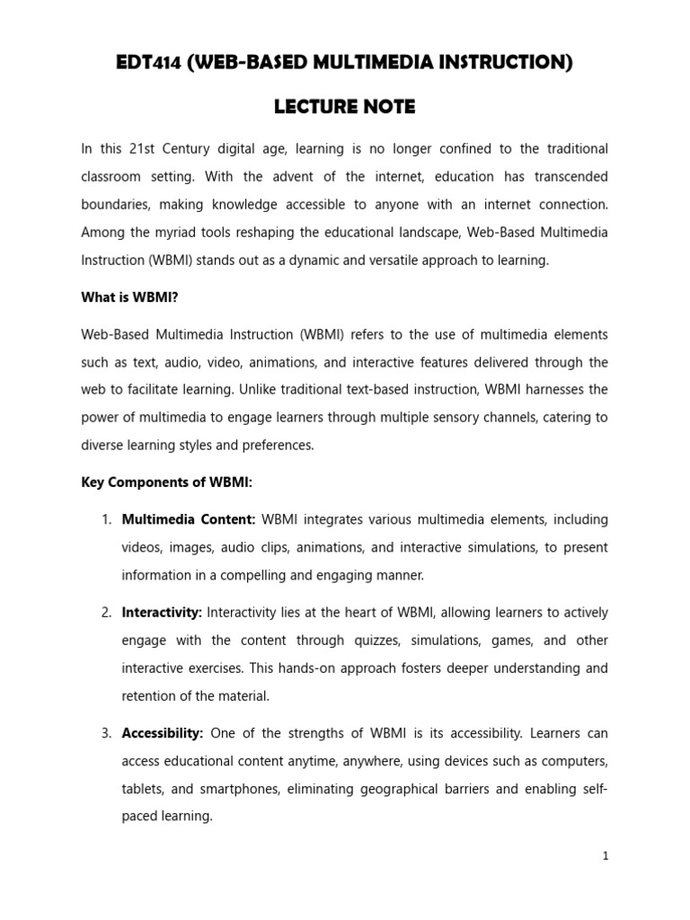 EDT 414 (Web-Based Multimedia Instruction) | PDF | Multimedia | Educational Technology