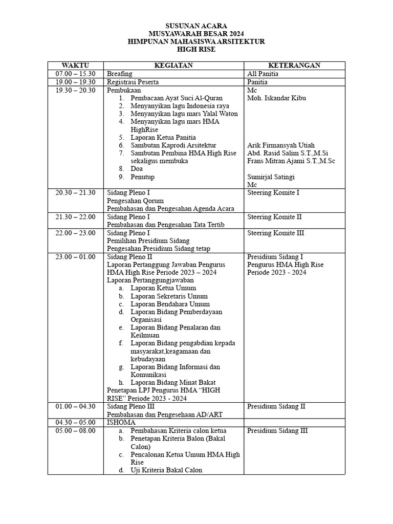 Skejul Mubes 2024-1 | PDF