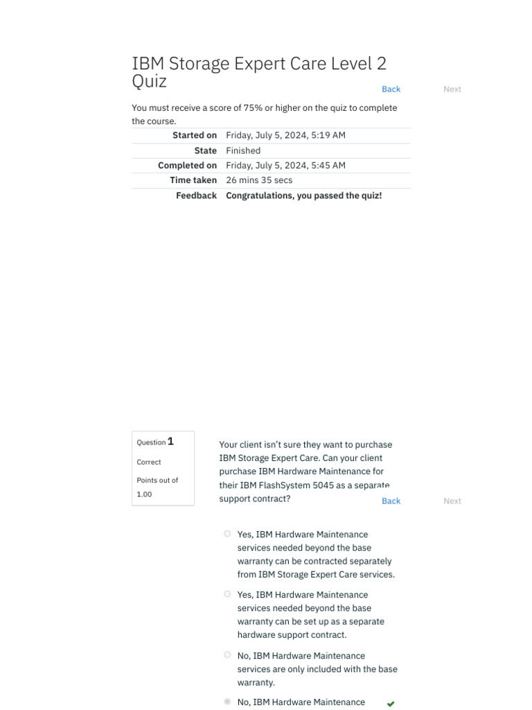 IBM Storage Expert Care Level 2 Quiz - Attempt Review | PDF | Computer Data Storage | Solid ...