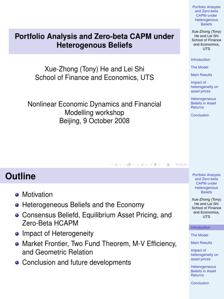 Portfolio Analysis and Zero-Beta CAPM Under Heterogenous Beliefs | PDF ...