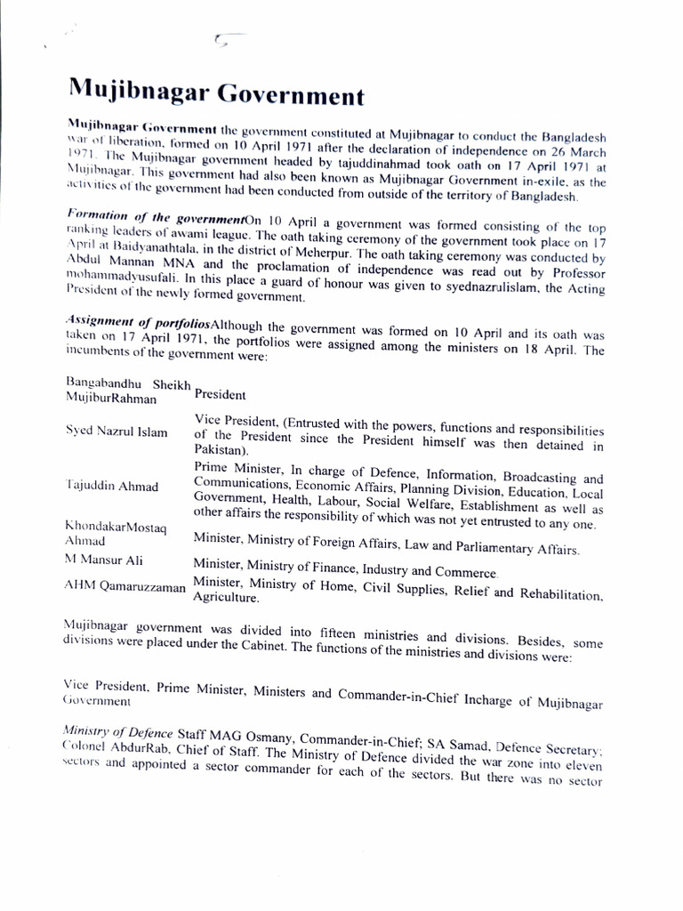 Mujibnagar Government | PDF | Government