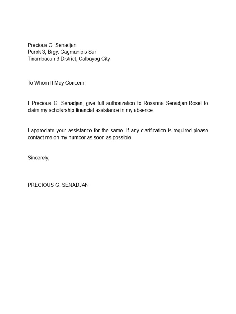 Authorization Letter | PDF | Cooking, Food & Wine | Wellness