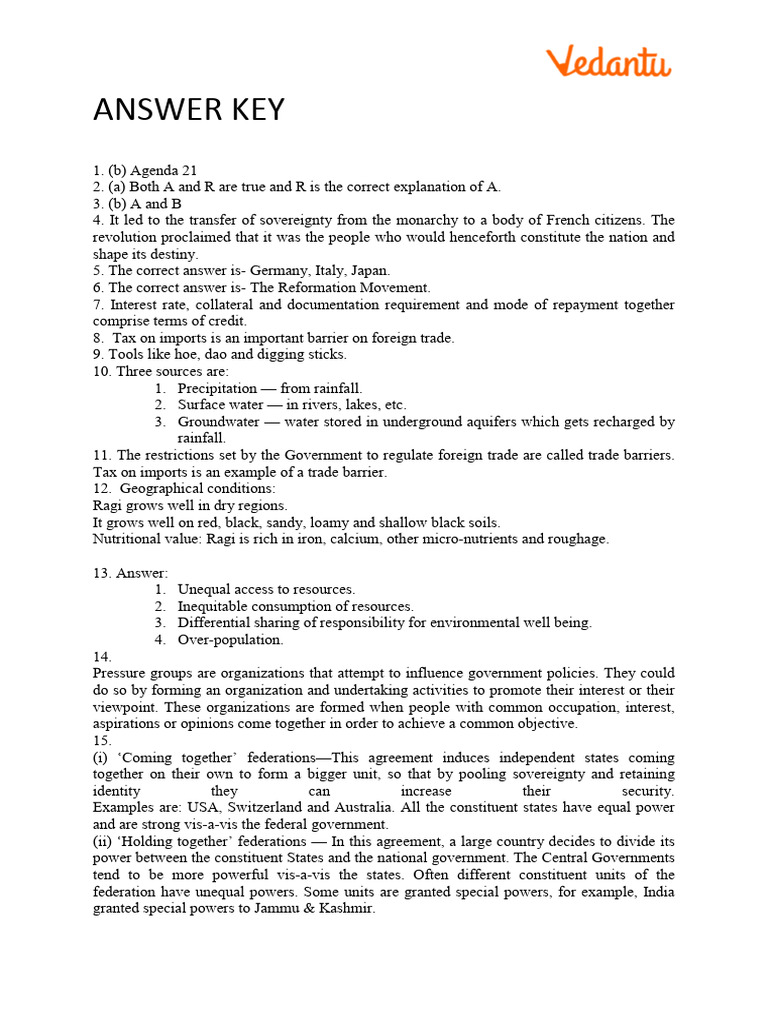 SST Assignment Answer Key | PDF | Globalization | Federal Government Of ...