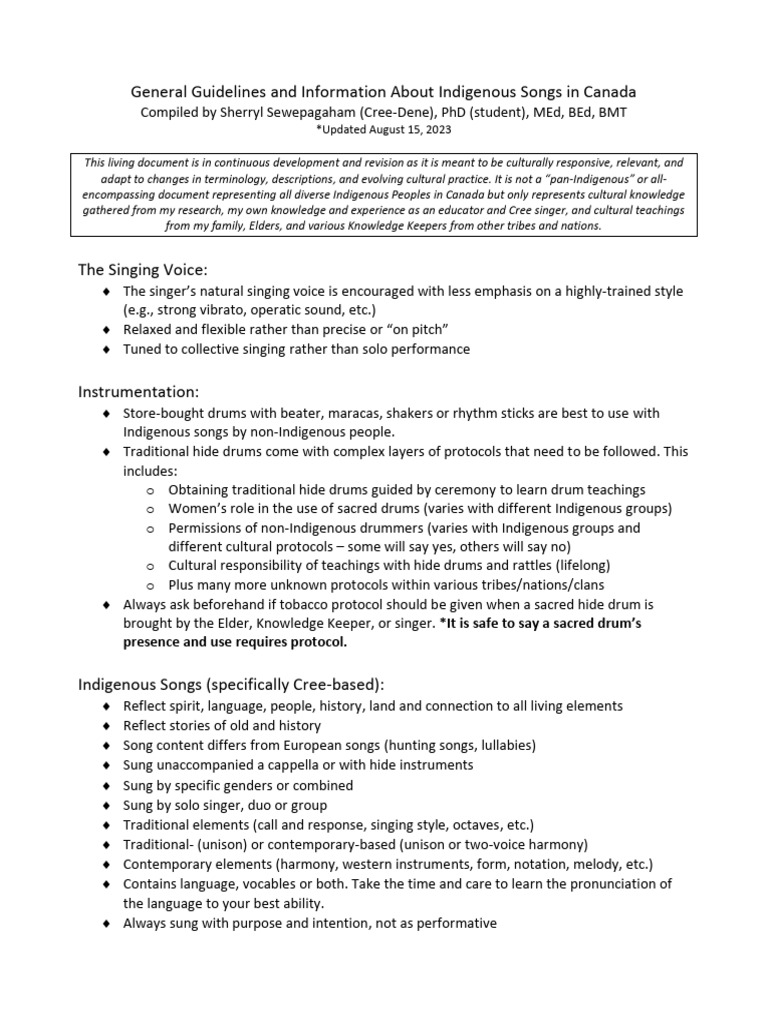 Guidelines For Indigenous Singing July 2023 | PDF | Songs | Inuit