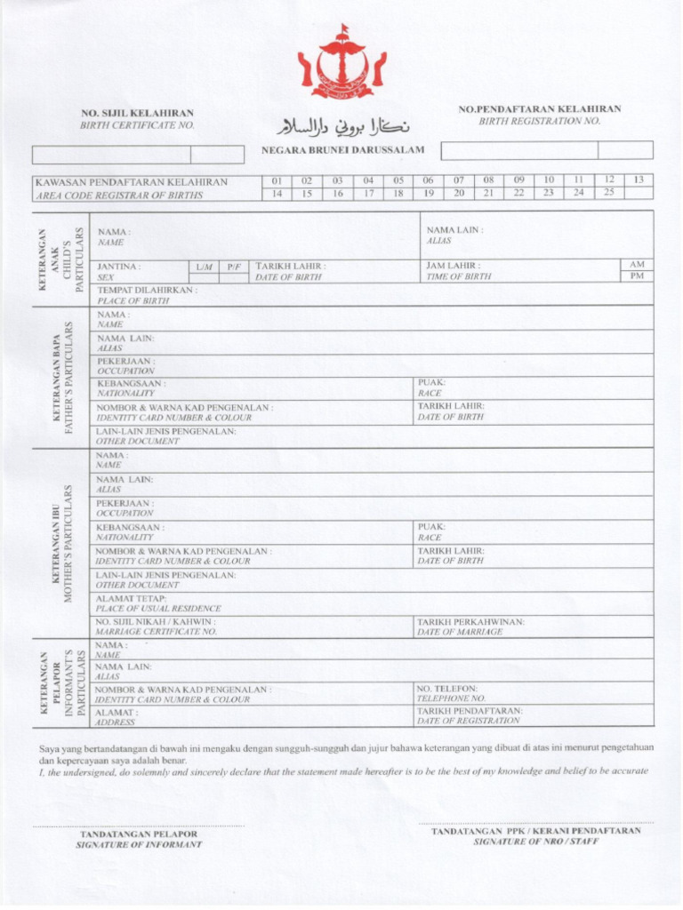 Borang Pendaftaran Kelahiran | PDF