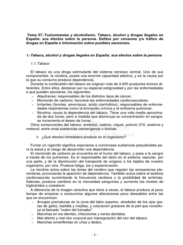 Tema 57. Toxicomanías y Alcoholismo | PDF | Cocaína | Mdma