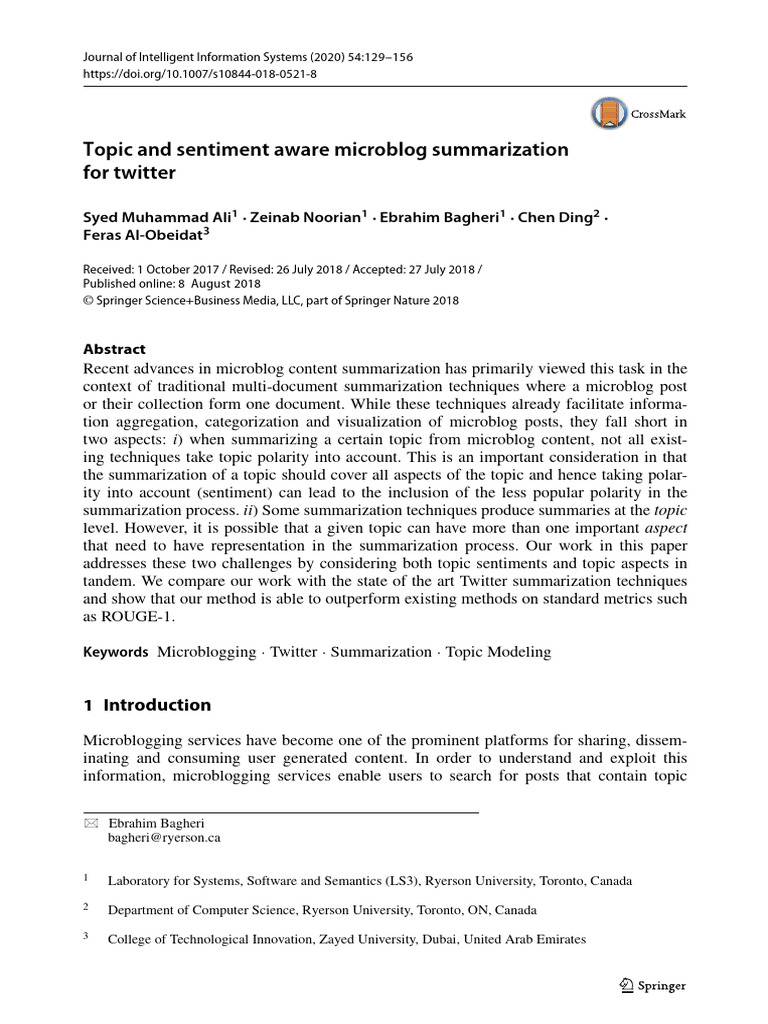 Topic and Sentiment Aware Microblog Summarization For Twitter | PDF | Cluster Analysis ...