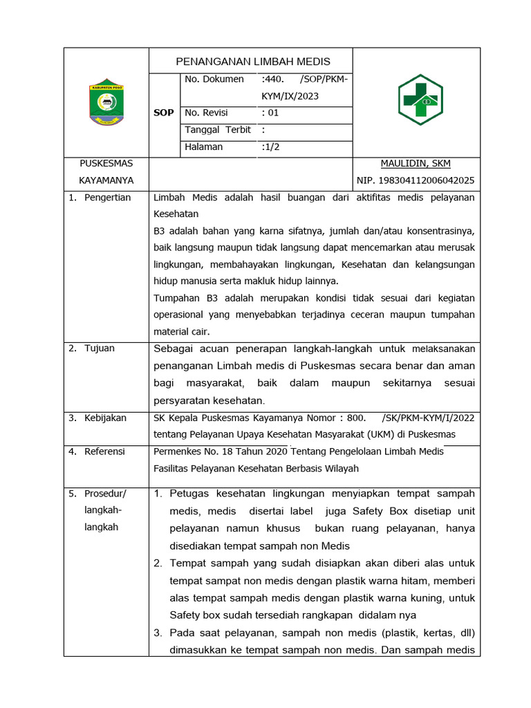 Sop Limbah Medis | PDF | Pengembangan Diri | Kesehatan Holistik