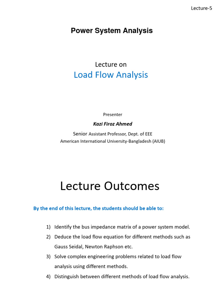 PSA - Lecture 5 - Load Flow Analysis | PDF | Ac Power | Electrical Impedance