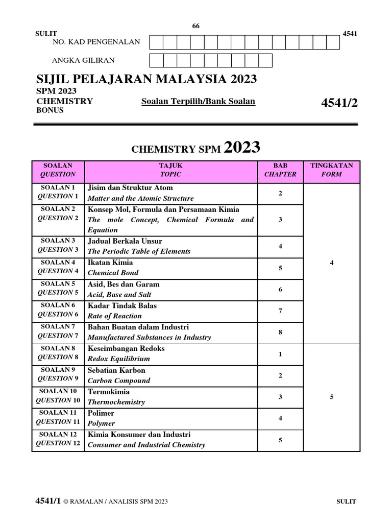 Ramalan Soalan Kimia SPM 2023 | PDF | Chemistry | Solubility