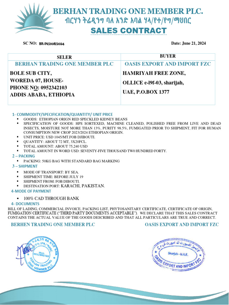 Sales Contract Second 3 FCL RSKB - 240624 - 133749 | PDF