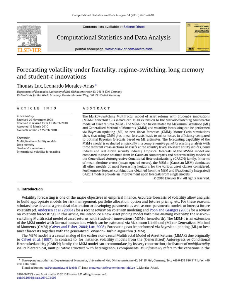 Thomas Lux | PDF | Volatility (Finance) | Forecasting