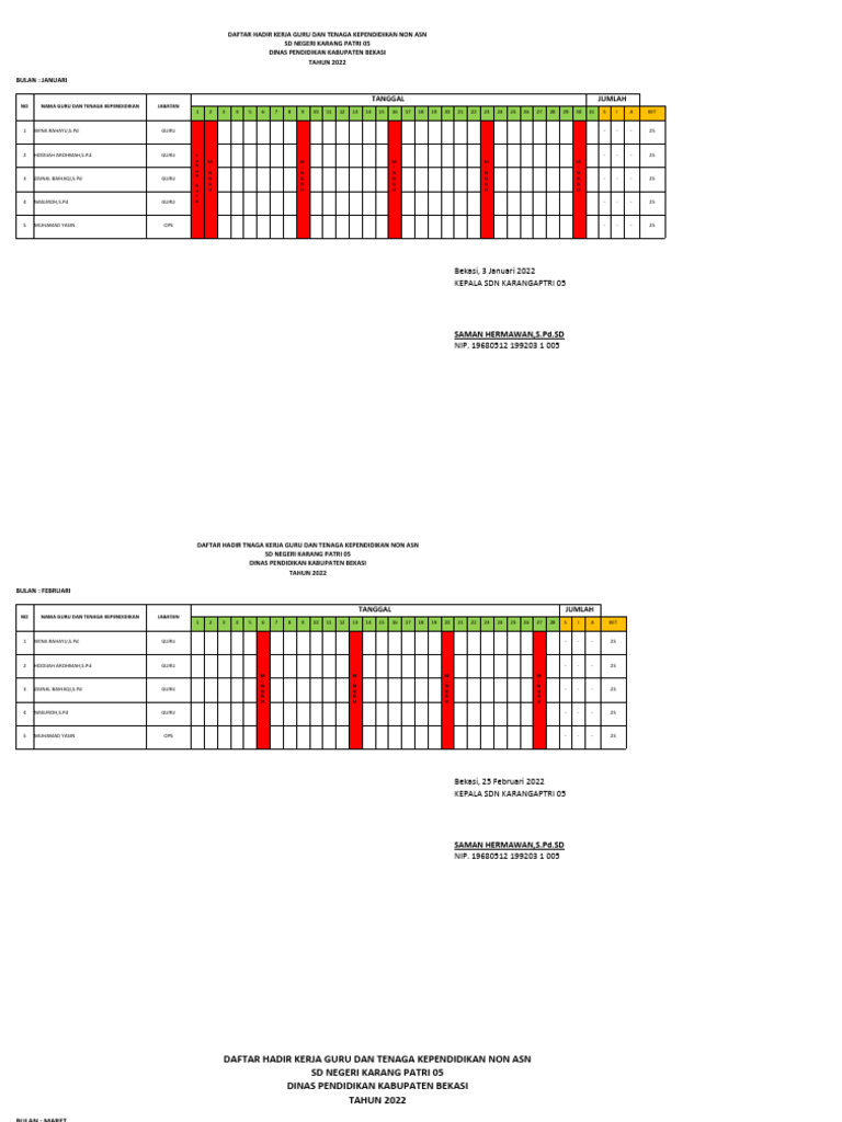 Format Absen Jastek 2024 | PDF