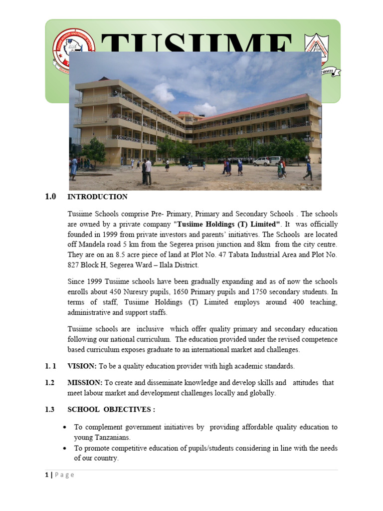 TUSIIME-SCHOOL-PROFILE | PDF | Schools | Teachers