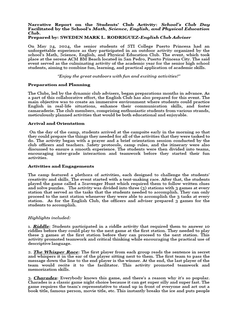 Narrative Report on the Students | PDF | Cognition | Learning