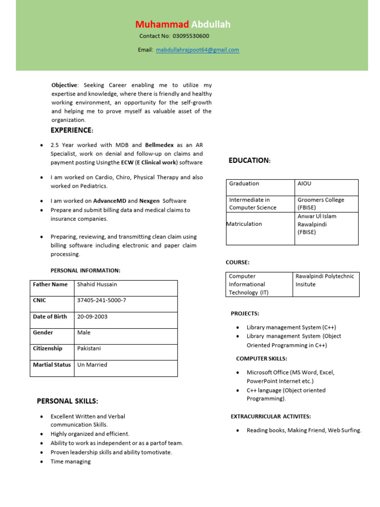 Abdullah CV | PDF | Computing | Information Technology
