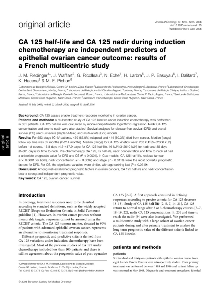 Reidinger Et Al - Ann Oncol - 2006 | PDF | Confidence Interval | Ovarian Cancer