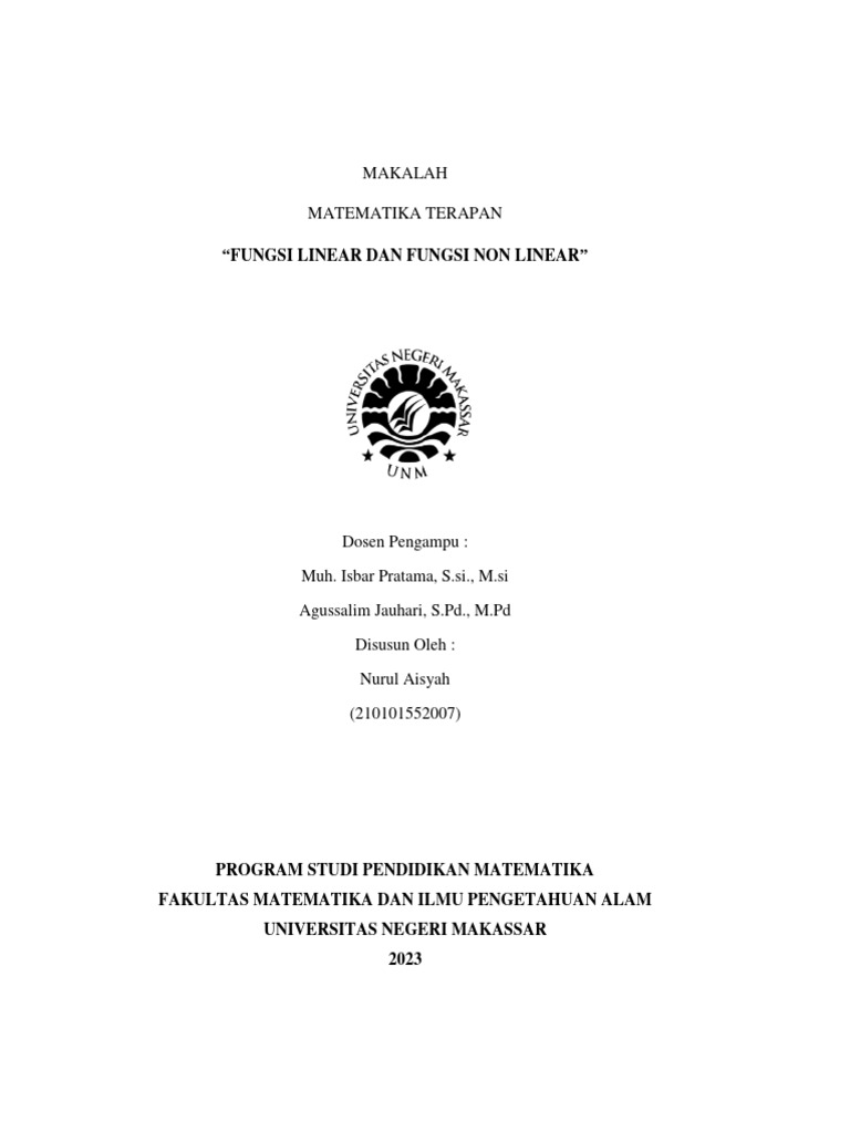 Makalah Fungsi Linear Dan Non Linear - Nurul Aisyah - 210101552007 | PDF
