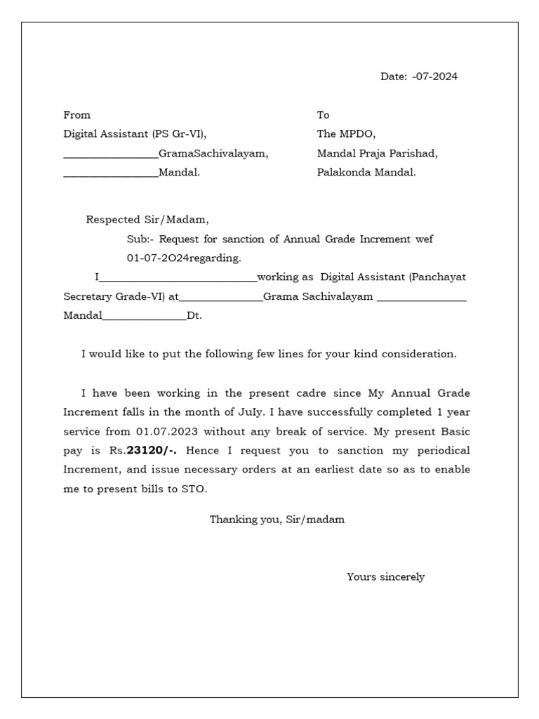 DA Increment Letter by DDO | PDF