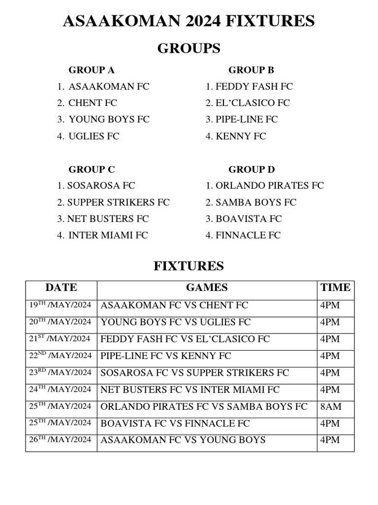 ASAAKOMAN 2024 FIXTURES | PDF