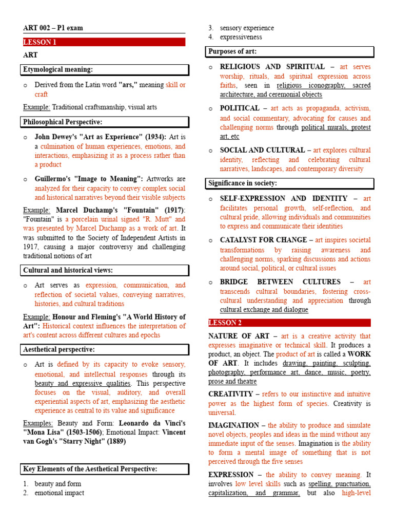 ART 002 p1 reviewer | PDF | Representation (Arts) | Aesthetics