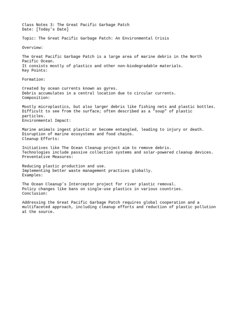Class Note 3 Pacific Garbage Patch | PDF