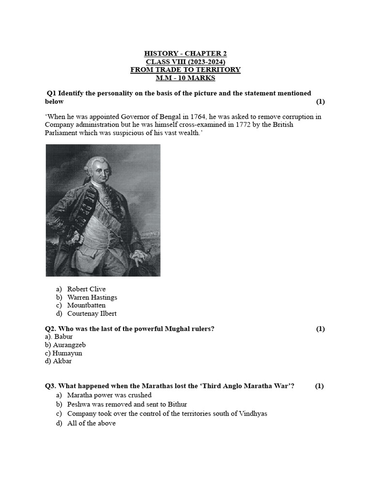 From Trade to Territory: Class 8 Worksheet | PDF | History