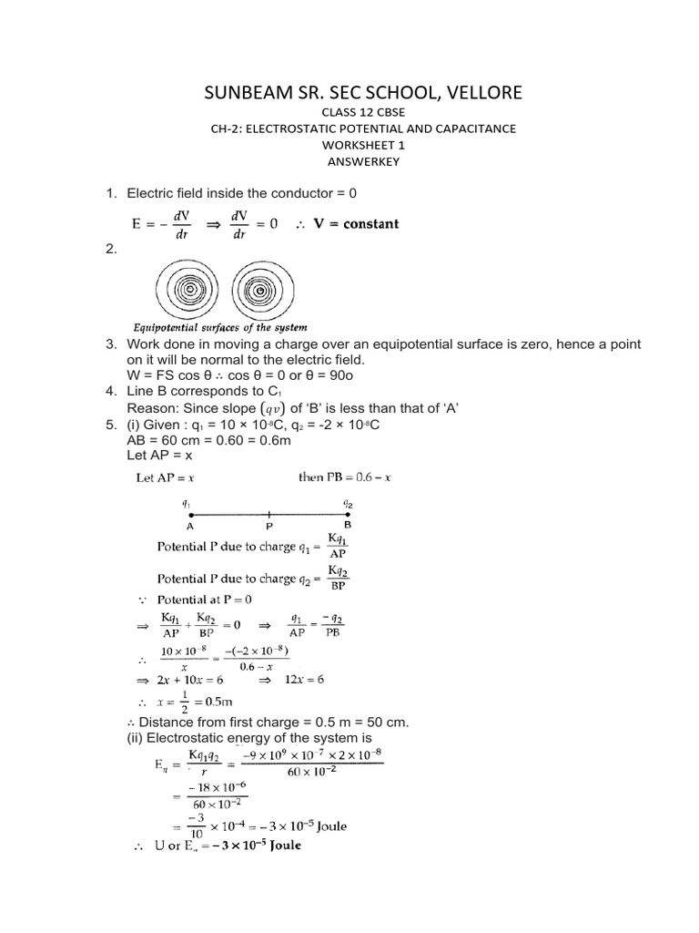 Electrostatic Pot and Cap Ws 1 Answer Key | PDF