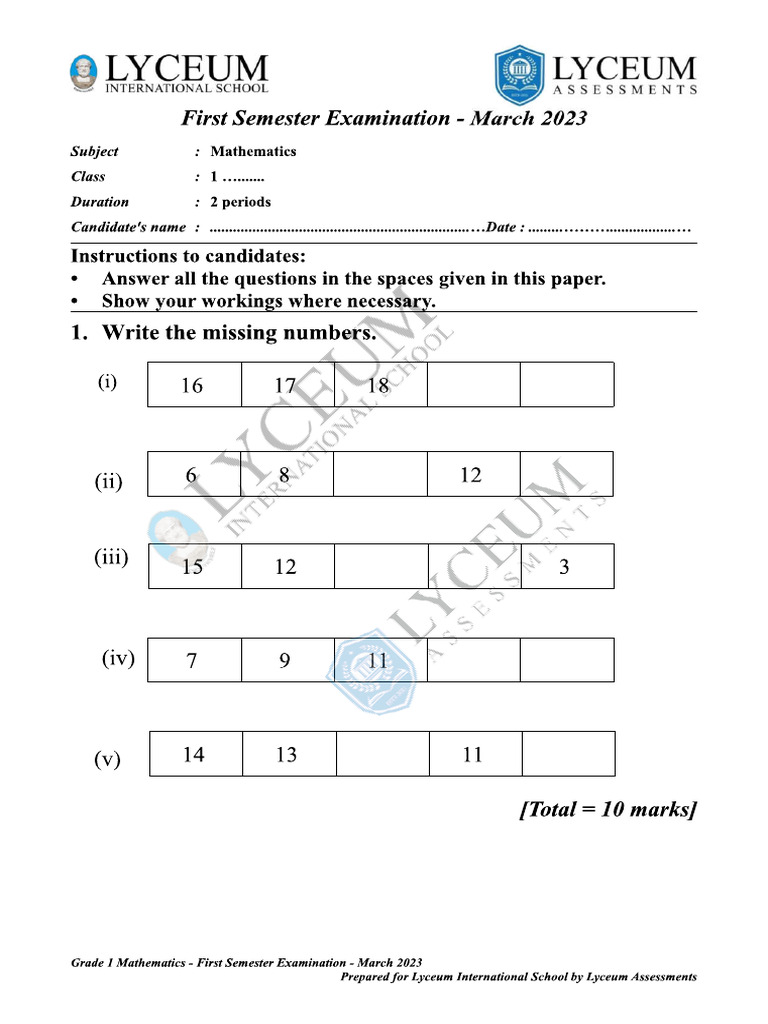 Grade 1 - Mathematics | PDF