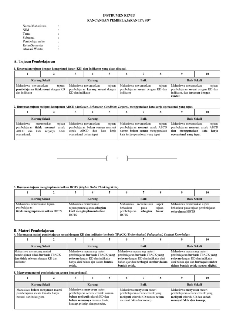 Instrumen Reviu Rancangan Pembelajaran Ipa SD | PDF | Karier & Perkembangan