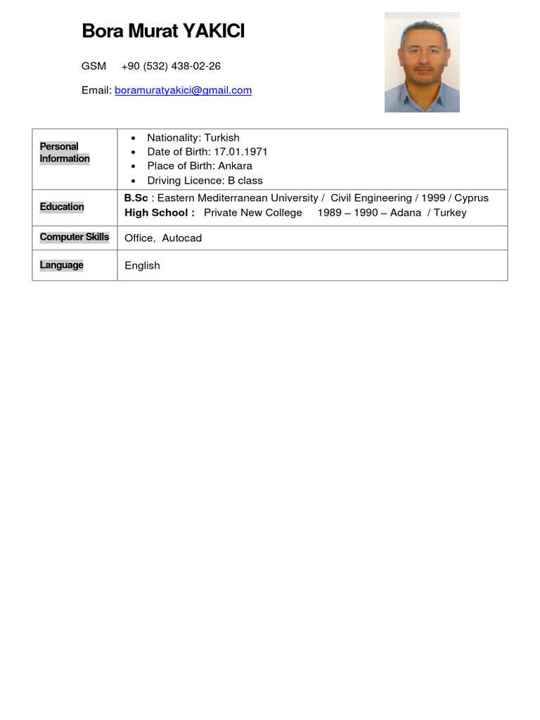 Bora Murat Yakıcı CV Eng 2022 | PDF | Engineering