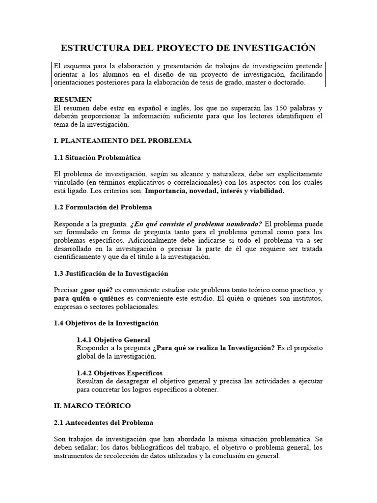 ESTRUCTURA DEL PROYECTO DE INVESTIGACIÓN | PDF | Hipótesis | Teoría