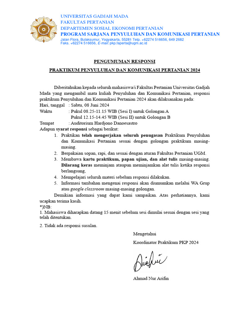 Pengumuman Responsi PKP | PDF | Teknologi & Rekayasa