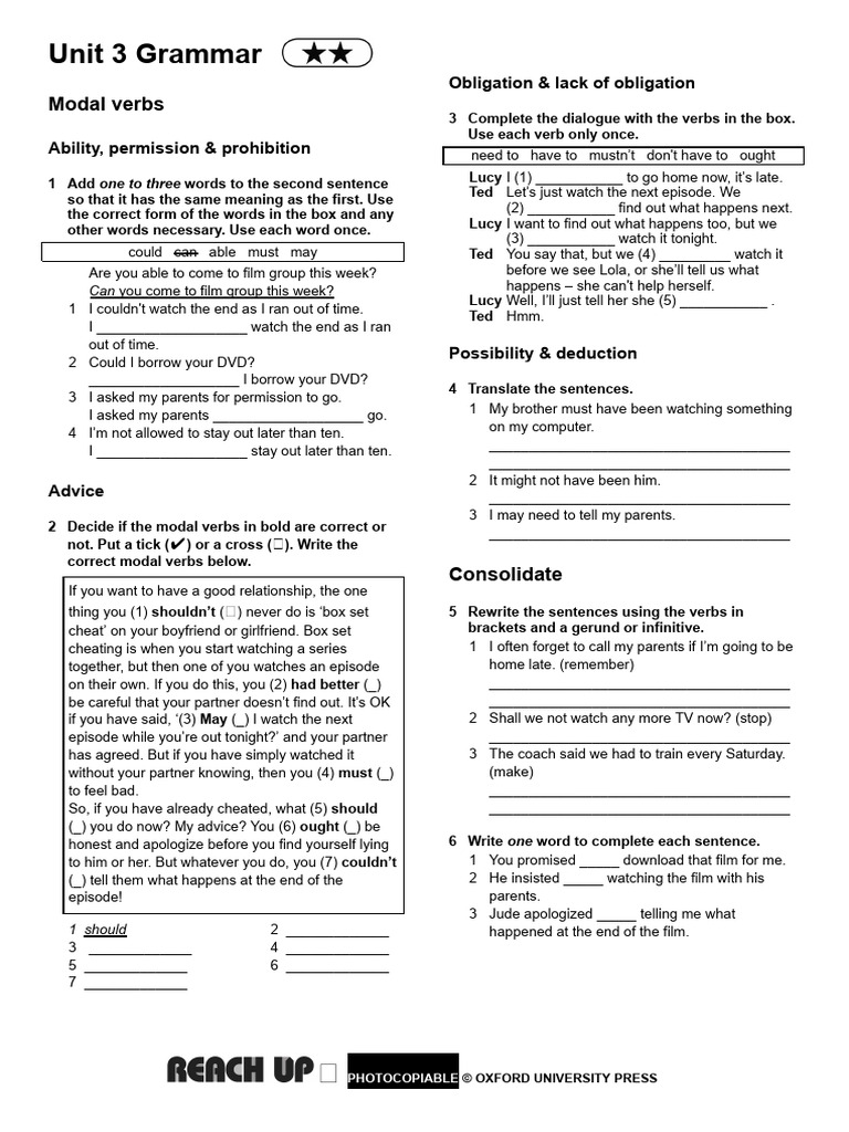 Modal Verbs: Grammar Exercises Guide | PDF | Semantic Units ...