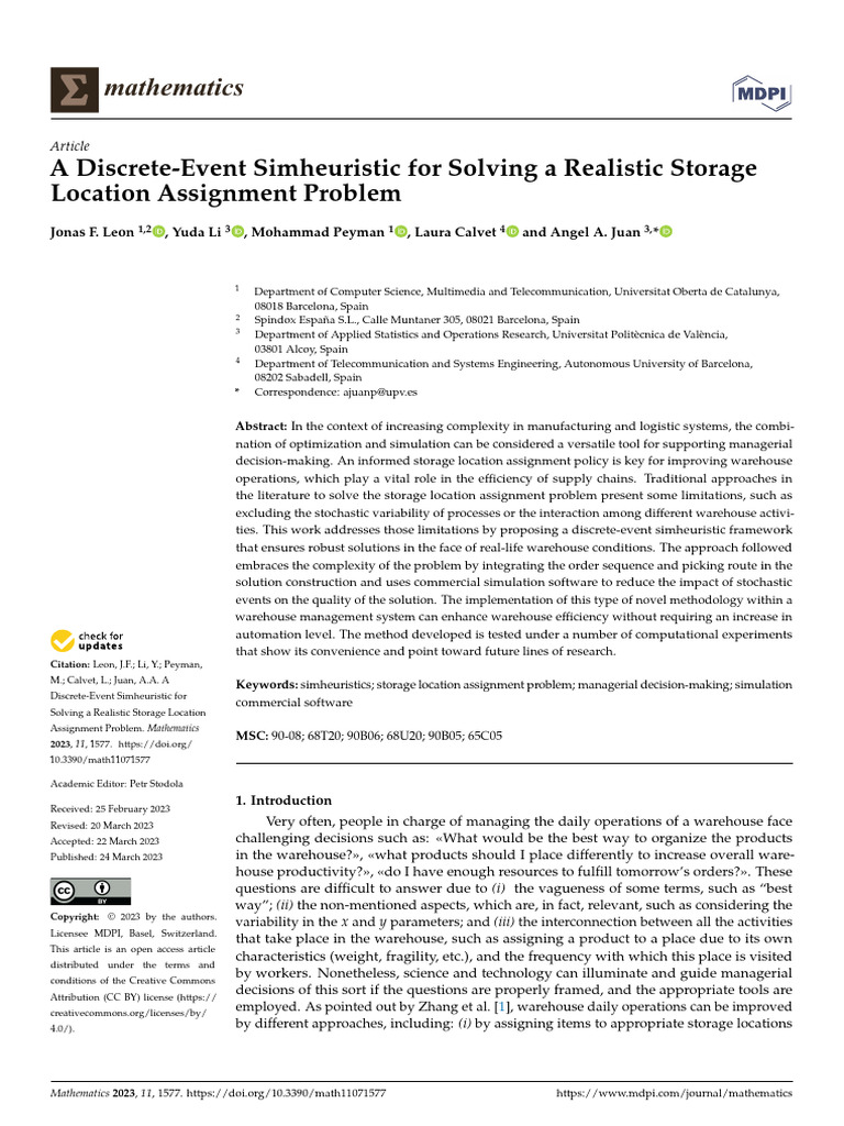 A Discrete-Event Simheuristic For Solving A Realistic Storage Location ... A Discrete-Event Simheuristic For Solving A Realistic Storage Location ...