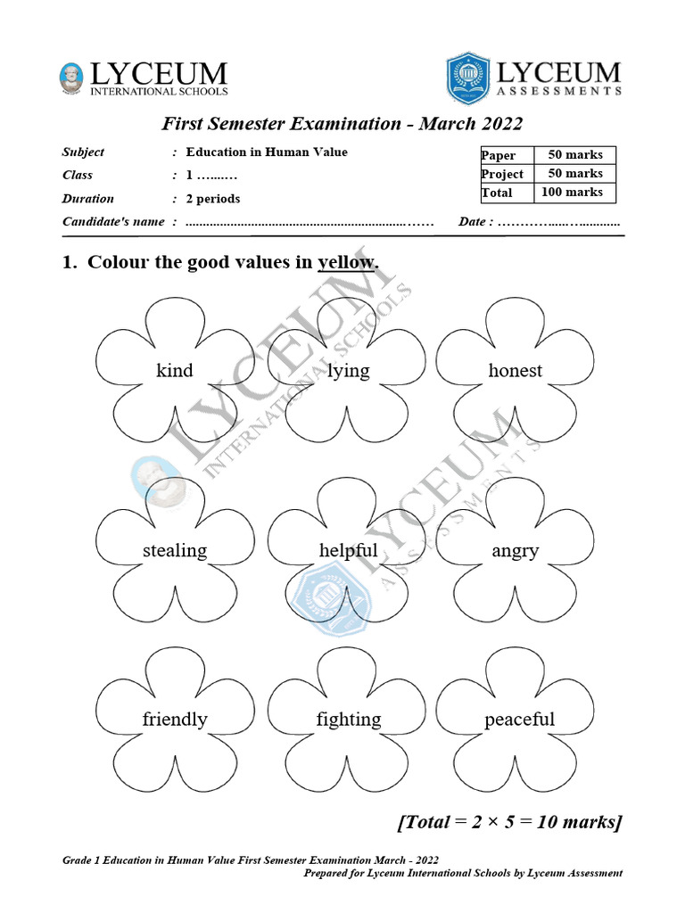 Grade 1 Education in Human Value | PDF
