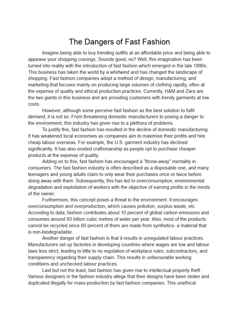 The Dangers of Fast Fashion | PDF | Fashion | Economies