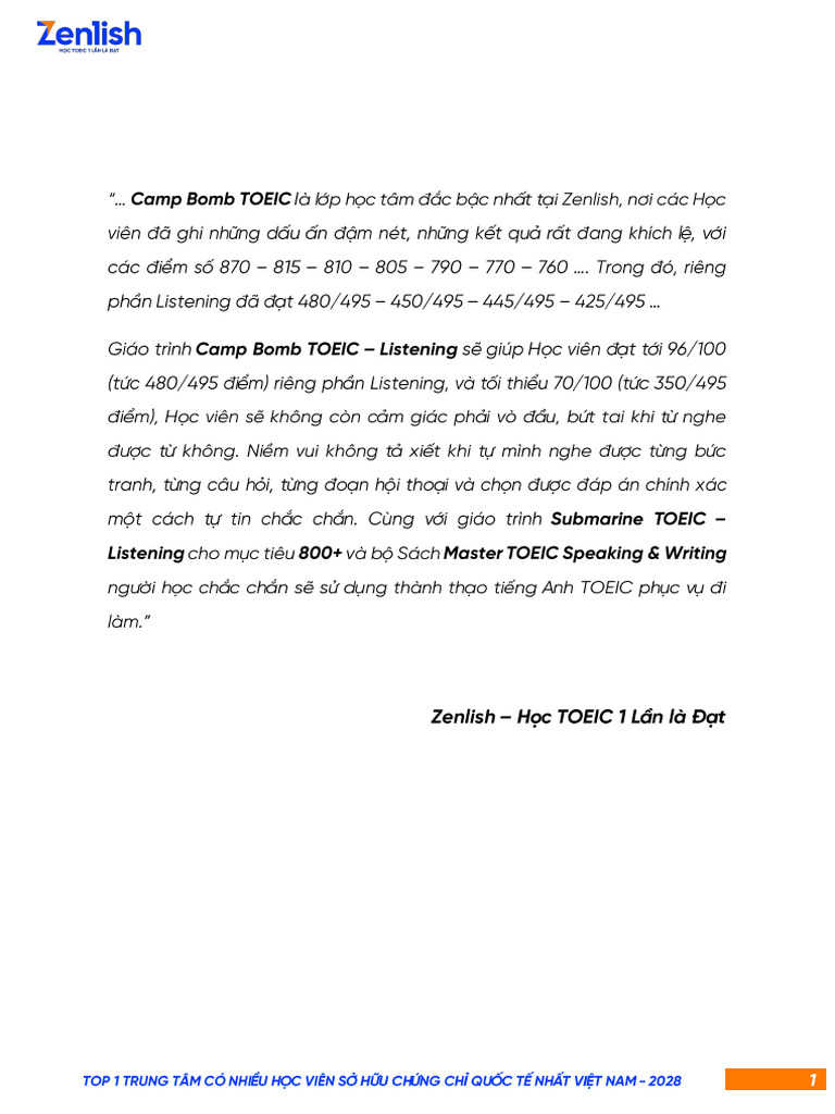 Giáo Trình Camp Bomb TOEIC LC - 6.6.2024 | PDF