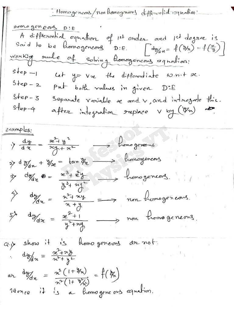 Homogeneous, Non Homogeneous and Exact Differential Equations ...