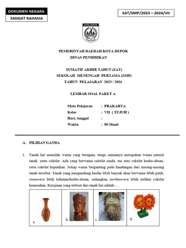 Paket A - Soal Sat - Prakarya - KLS 7 - Kumer | PDF