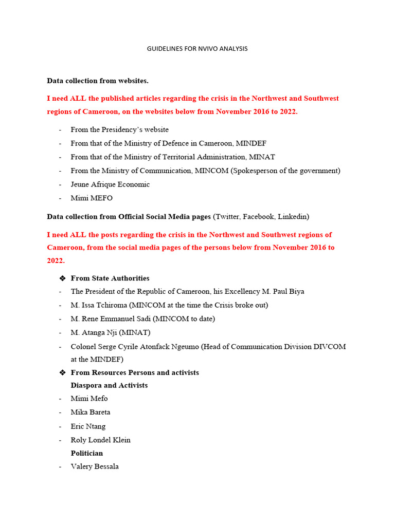 NVivo Analysis Guidelines for Cameroon Crisis | PDF | Cyberspace ...
