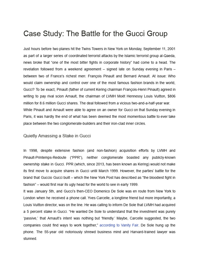 Case Study The Battle For The Gucci Group Pdf