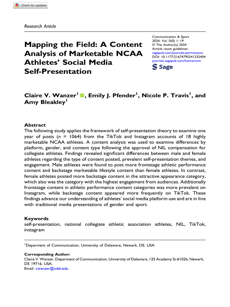 Mapping The Field. A Content Tiktok | PDF | National Collegiate Athletic Association | Social Media