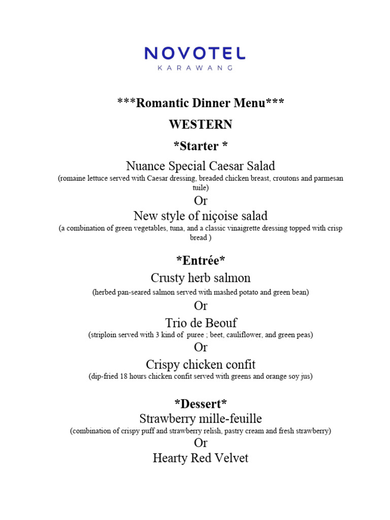 Romantic Dinner Menu 1 | PDF | Indonesian Cuisine | Sauce