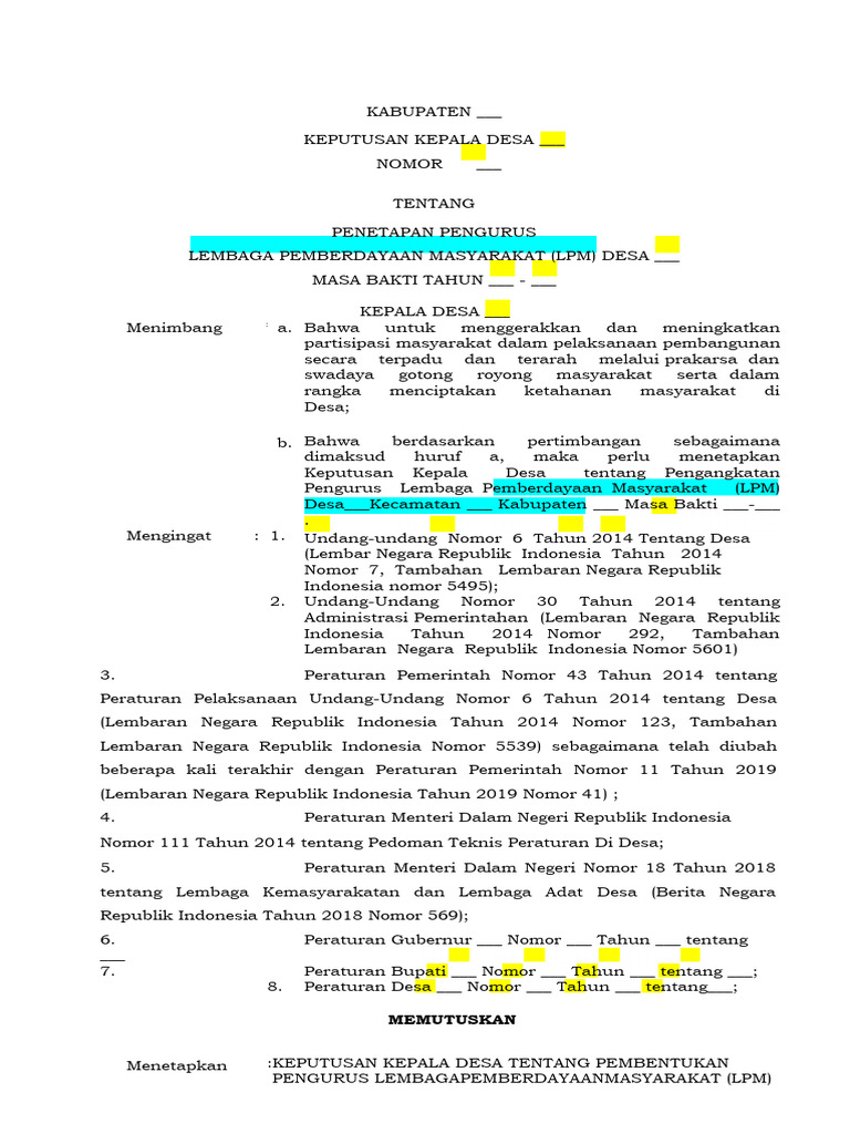 Pengurus LPM Desa: Keputusan Kepala Desa | PDF | Ilmu Sosial