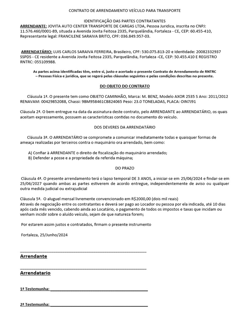 MODELO DE CONTRATO DE ARRENDAMENTO ANTT resolvido | PDF | Leasing