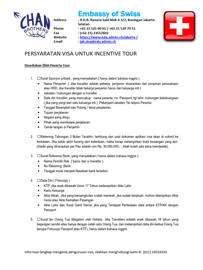 Persyaratan Visa Swiss | PDF