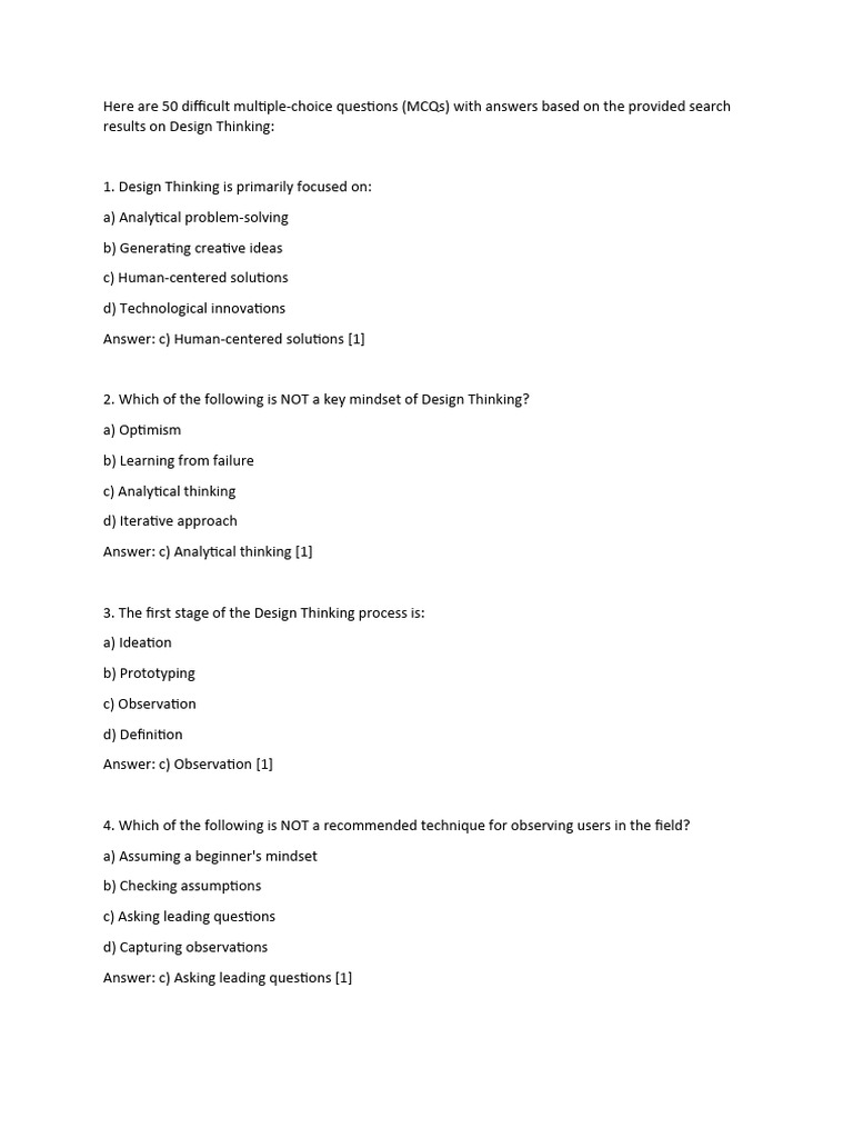 DT MCQ | PDF | Design Thinking | Brainstorming