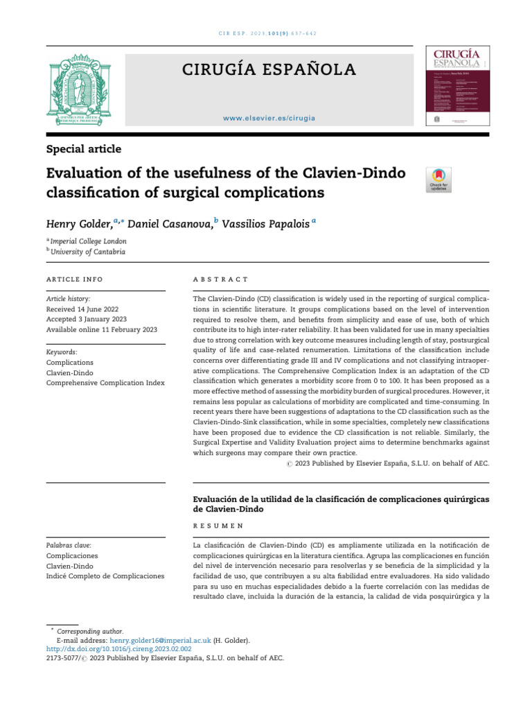 Clavien-Dindo Classification Evaluation | PDF | Surgery | Health Care